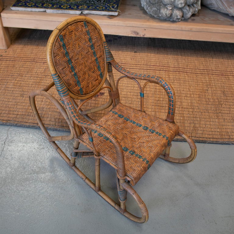 1970s Spanish Hand Woven Wicker Child's Rocking Chair For Sale at ...
