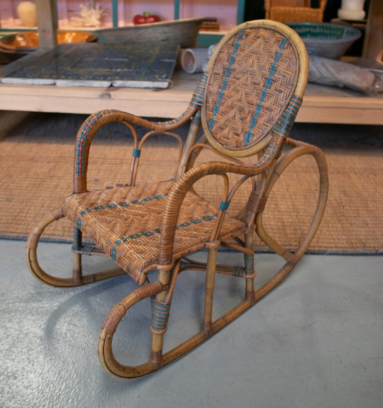 1970s Spanish Hand Woven Wicker Child's Rocking Chair For Sale at ...