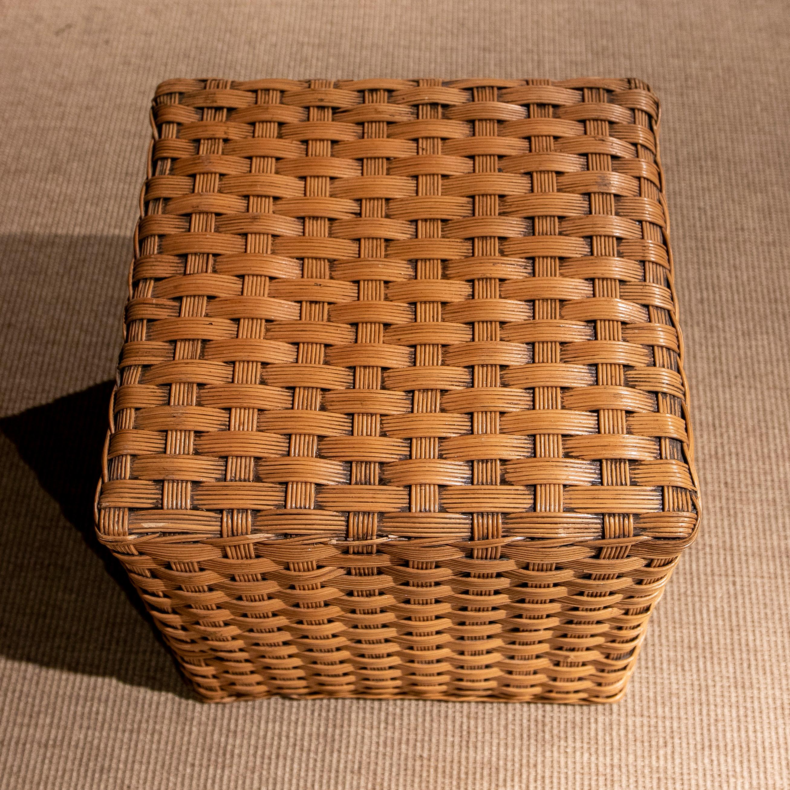 1970s Spanish Hand Woven Wicker Square Shaped Puff Seat For Sale at ...