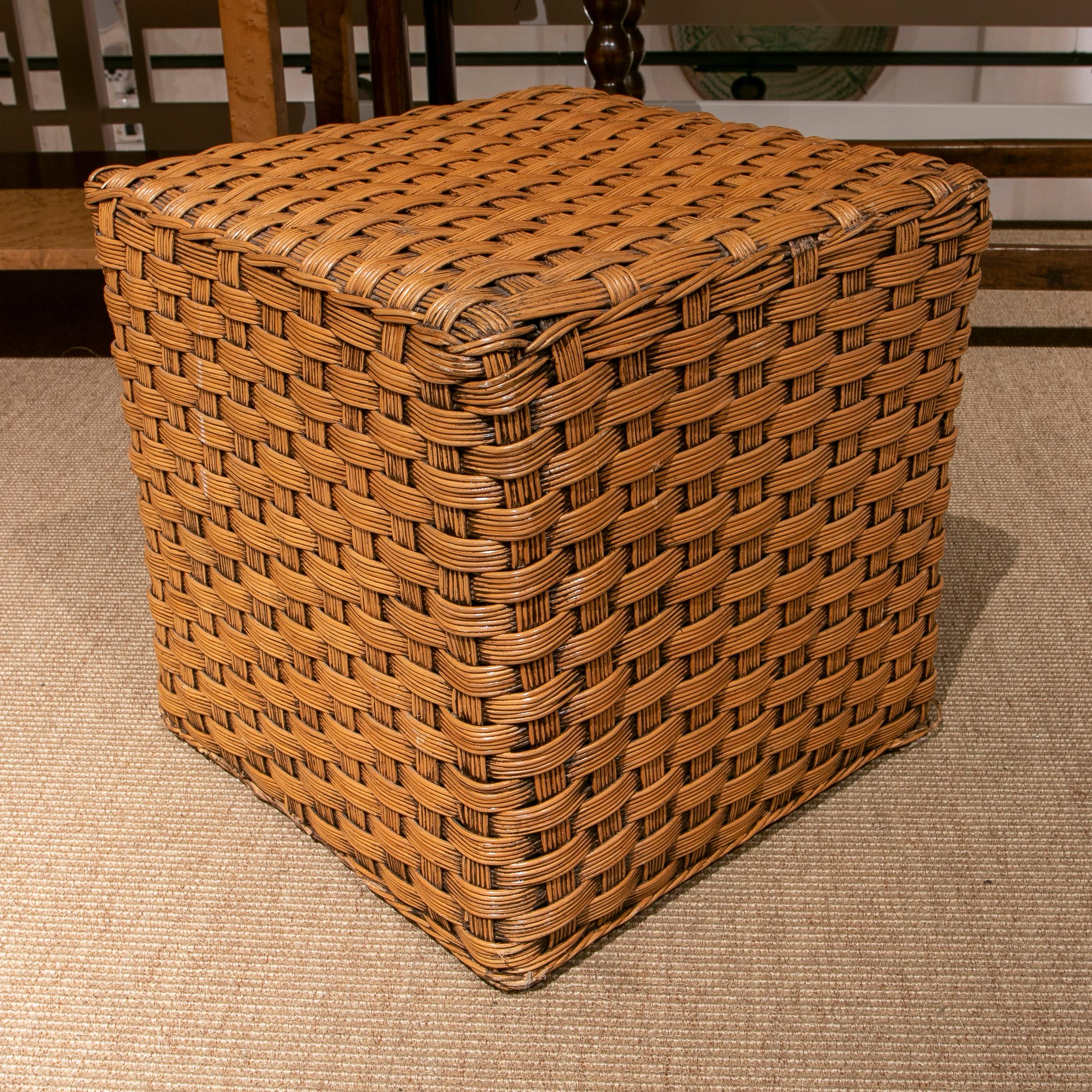 1970s Spanish Hand Woven Wicker Square Shaped Puff Seat For Sale at ...