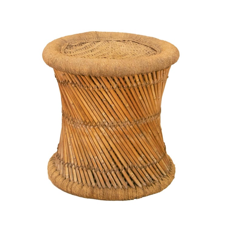 1970s Spanish Handmade Bamboo and Rope Stool For Sale at 1stDibs