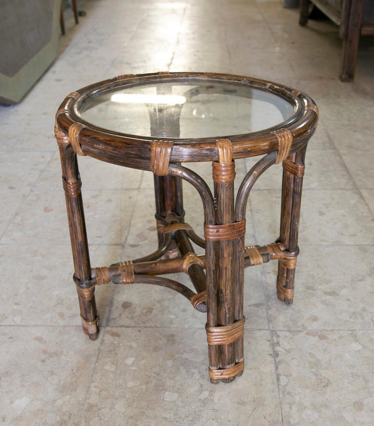 1970s Spanish Handmade Round Bamboo Sidetable For Sale at 1stDibs