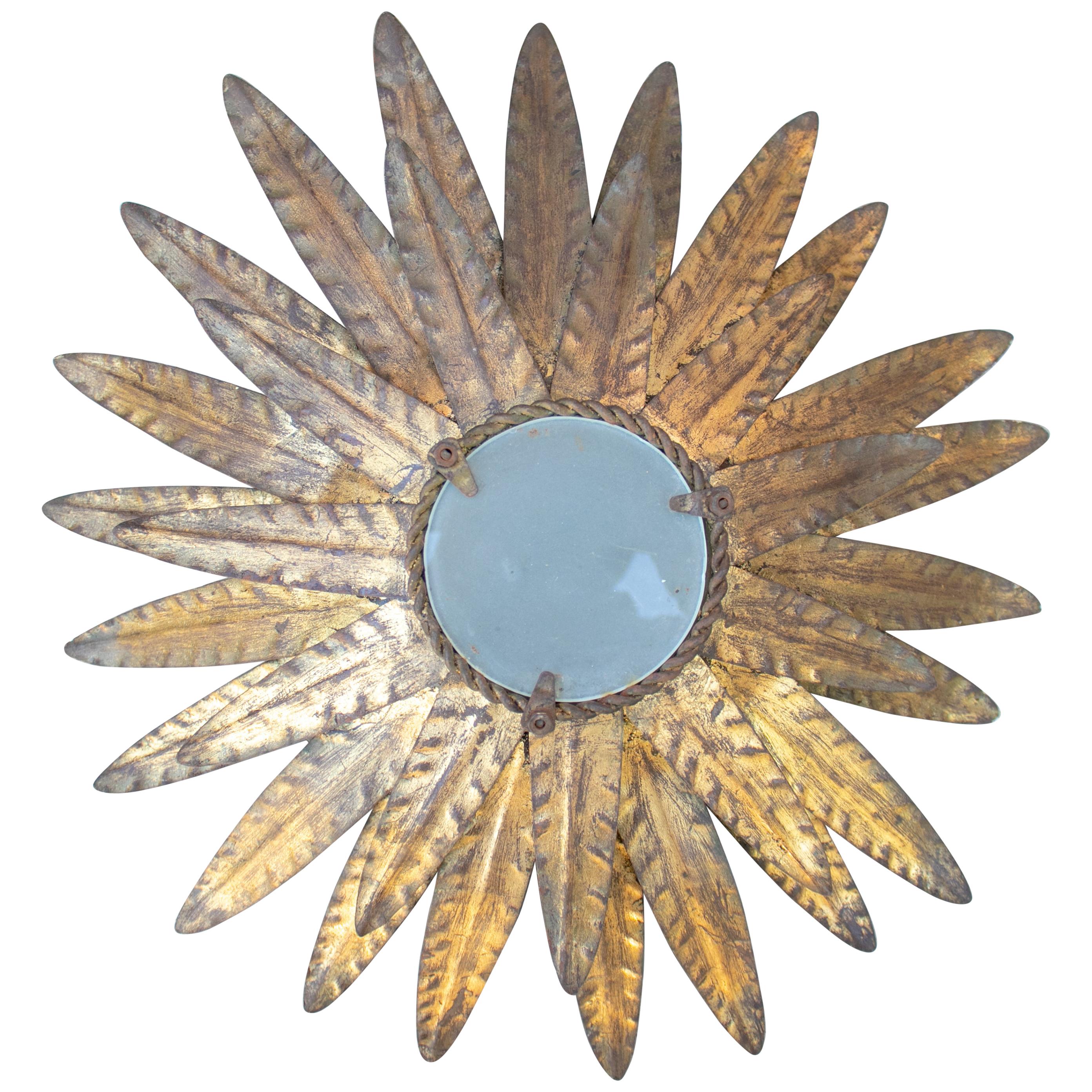 1970s Spanish Iron Sun-Shaped Wall Light with Translucent Glass For ...