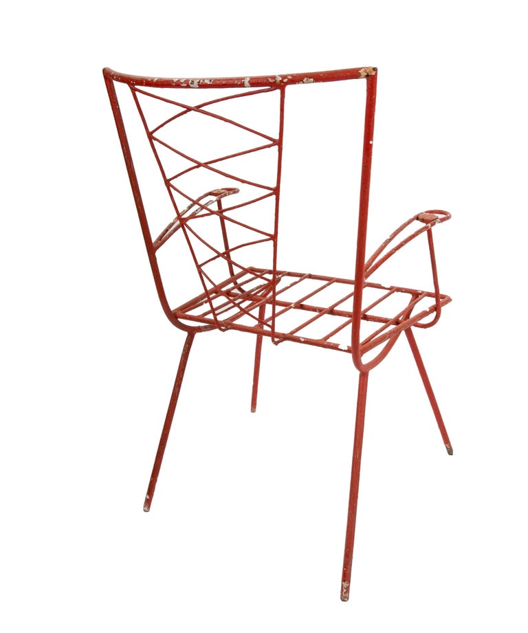 1970s Spanish Pair of Red Painted Iron Chairs For Sale at 1stDibs