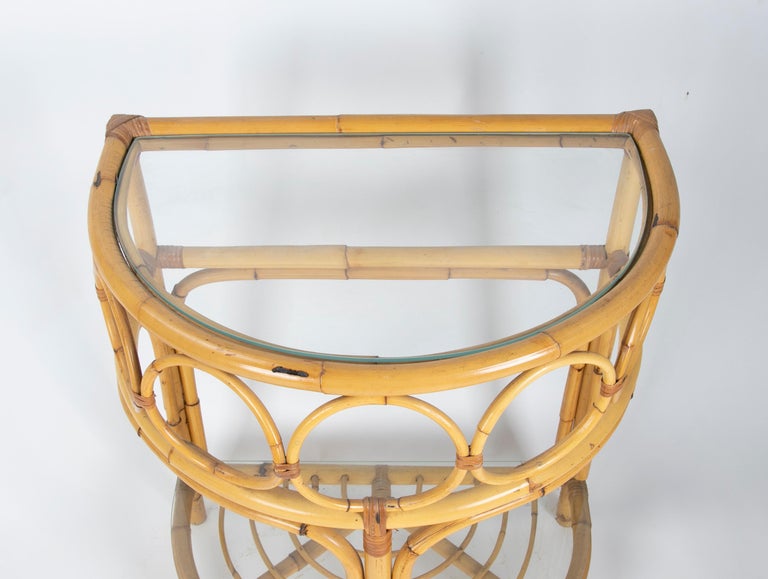 1970s Spanish Semicircular Bamboo Console with Glass Top For Sale at ...