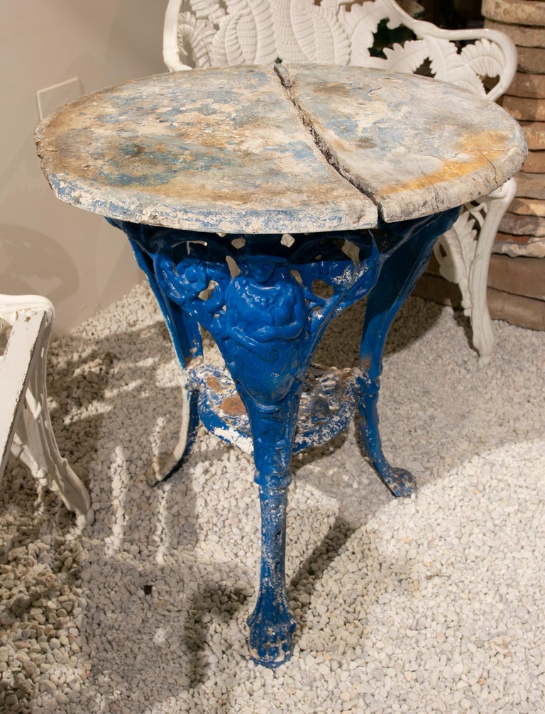 1970s Spanish Table with Iron Stand and Wooden Top For Sale at 1stDibs