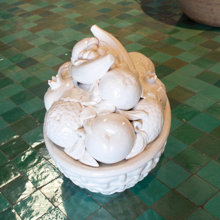 1970s Spanish White Glazed Manises Pottery Fruit Basket Centerpiece For ...