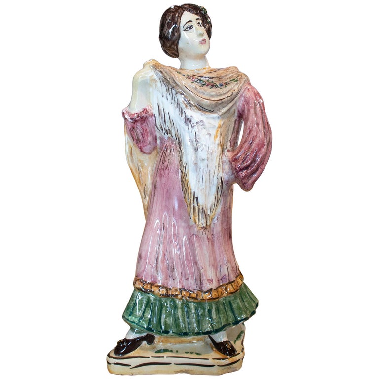 1970s Spanish Woman Figure Hand Painted "Botijo" Earthenware Water Jug ...