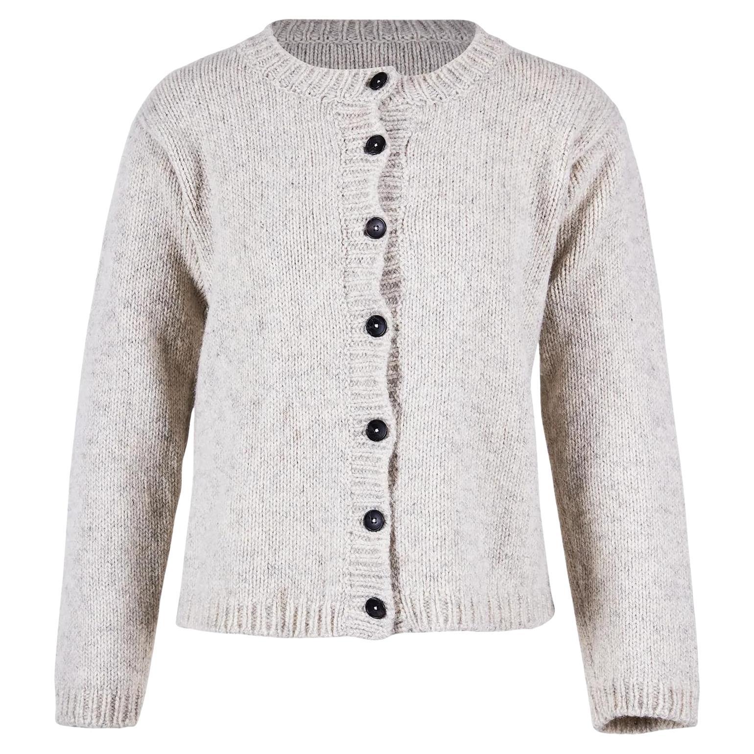 1970's Special Vintage Cream and Gray Wool Cardigan For Sale at 1stDibs