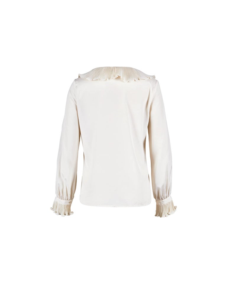 1970's Special Vintage Cream Blouse with Pleated Ruffle Collar For Sale ...
