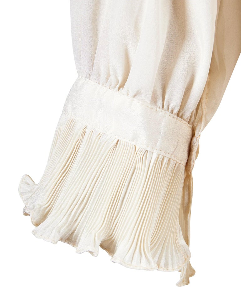 1970's Special Vintage Cream Blouse with Pleated Ruffle Collar For Sale ...