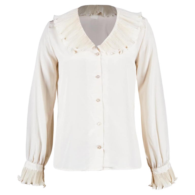 1970's Special Vintage Cream Blouse with Pleated Ruffle Collar For Sale ...