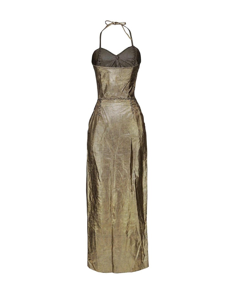 1970's Special Vintage Metallic Gold Leather Corset Bodice Disco Dress ...