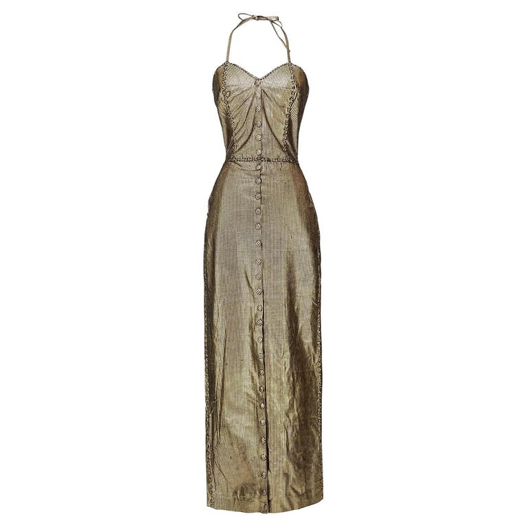 1970's Special Vintage Metallic Gold Leather Corset Bodice Disco Dress ...