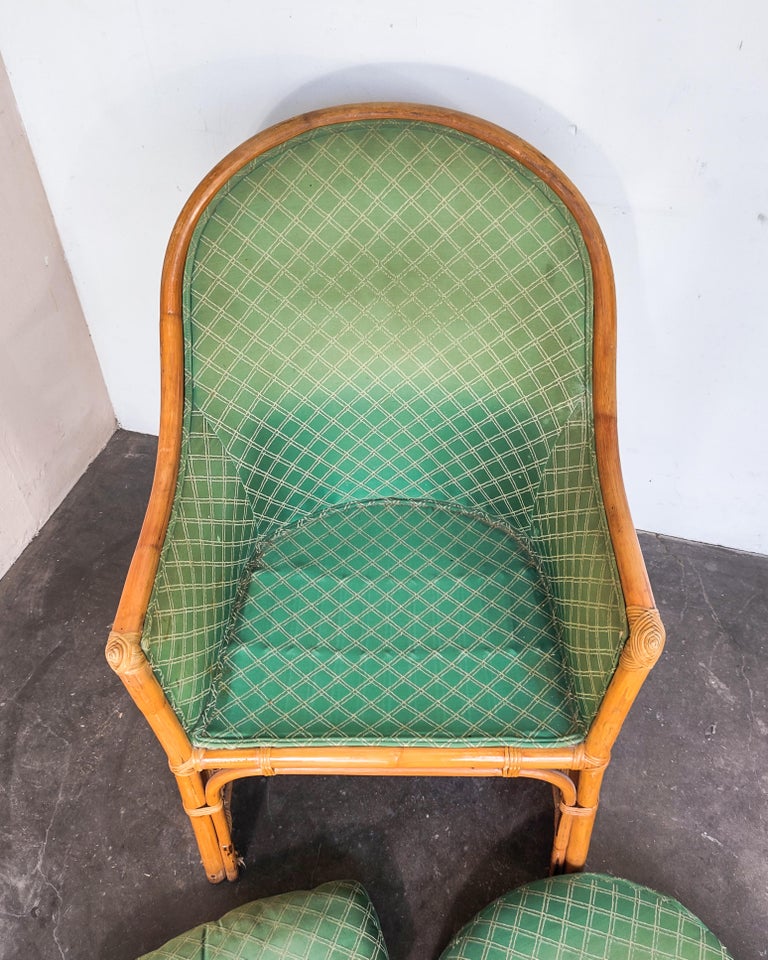 1970s Split Pencil Reed Rattan Sculptural Set of 4 Dining Chairs at 1stDibs