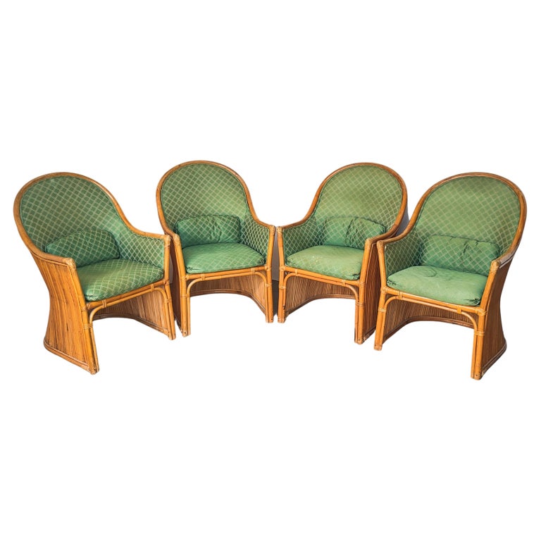 1970s Split Pencil Reed Rattan Sculptural Set of 4 Dining Chairs at 1stDibs