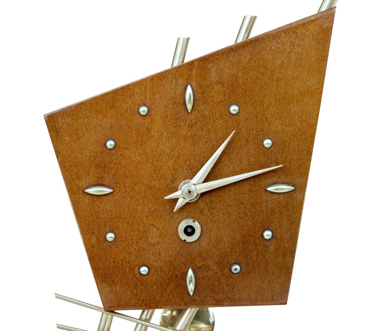 1970s Sputnik Style Satinwood Table Clock at 1stDibs