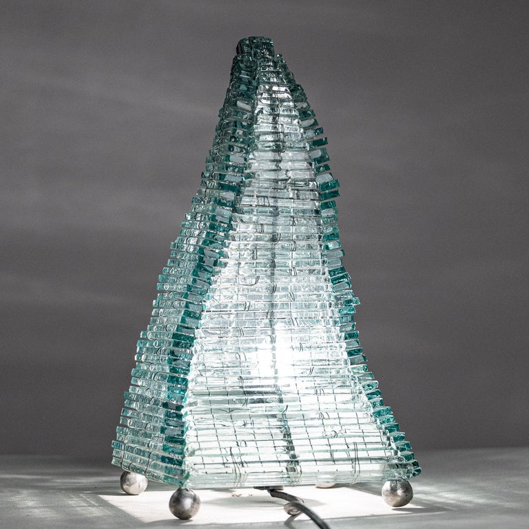 1970s Stacked Glass and Metal Table Lamp For Sale at 1stDibs