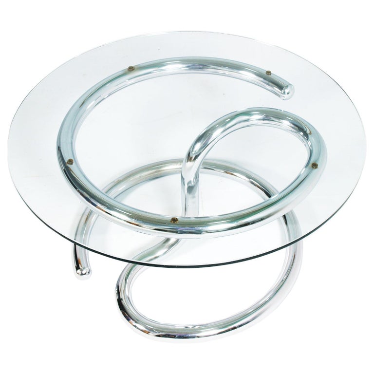 1970s Steel Chrome and Glass "Cobra" Coffee Table Attributed to Giotto ...