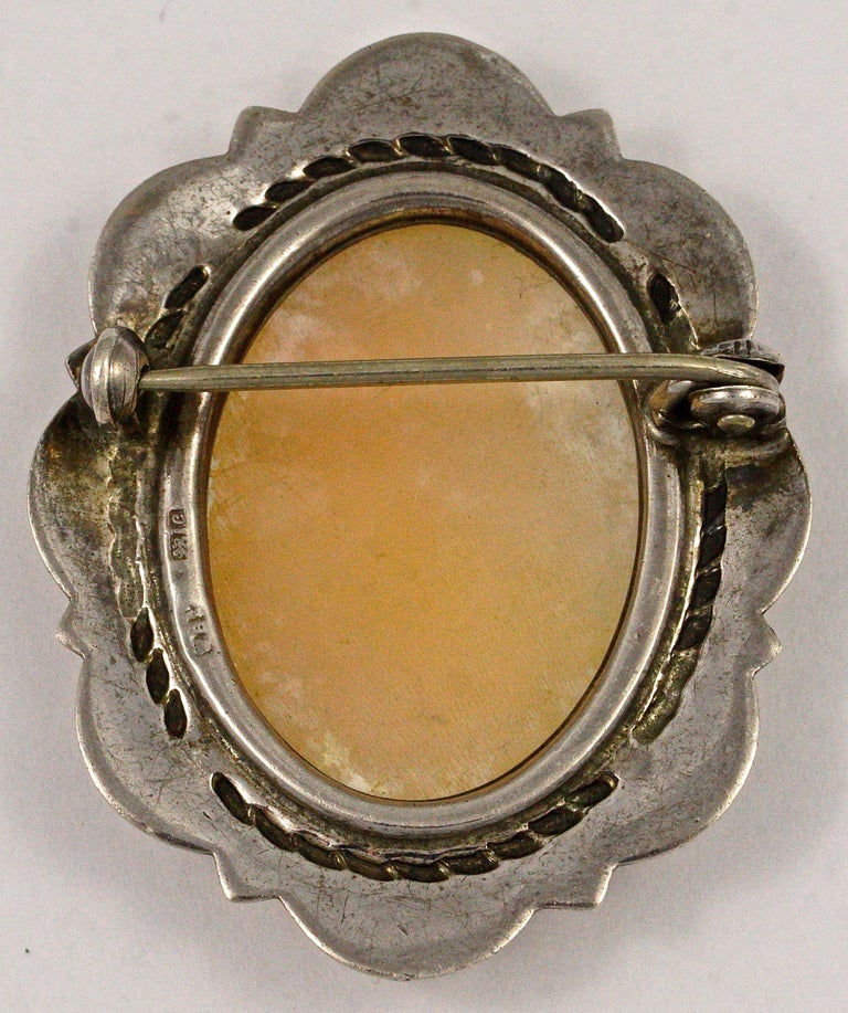 1970s Sterling Silver Carved Lady Portrait Shell Cameo Brooch For Sale ...