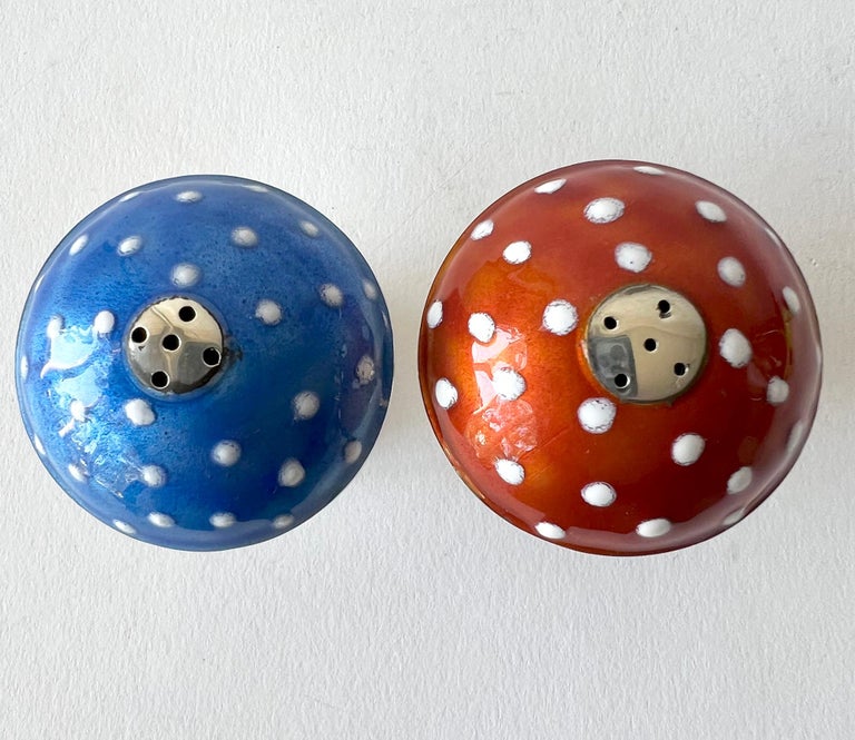 1970s Sterling Silver Enamel Mexican Mod Polka Dot Mushroom Salt Pepper ...