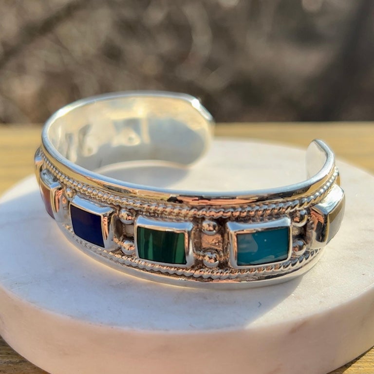 1970s Sterling Silver Gemstone Cuff Bracelet For Sale at 1stDibs
