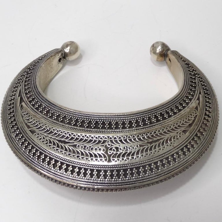 1970s Sterling Silver Geometric Engraving Bangle For Sale at 1stDibs