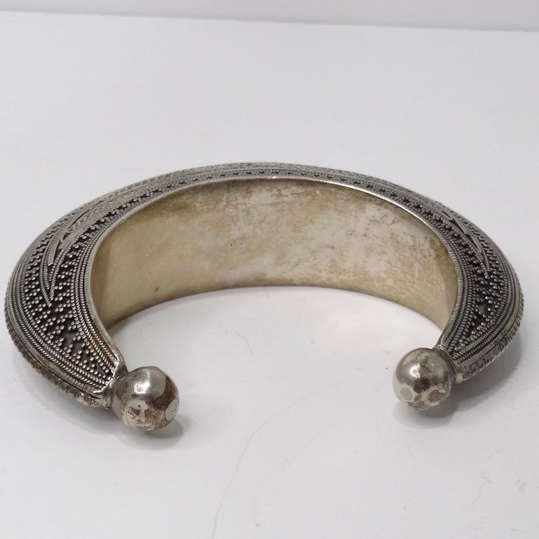 1970s Sterling Silver Geometric Engraving Bangle For Sale at 1stDibs