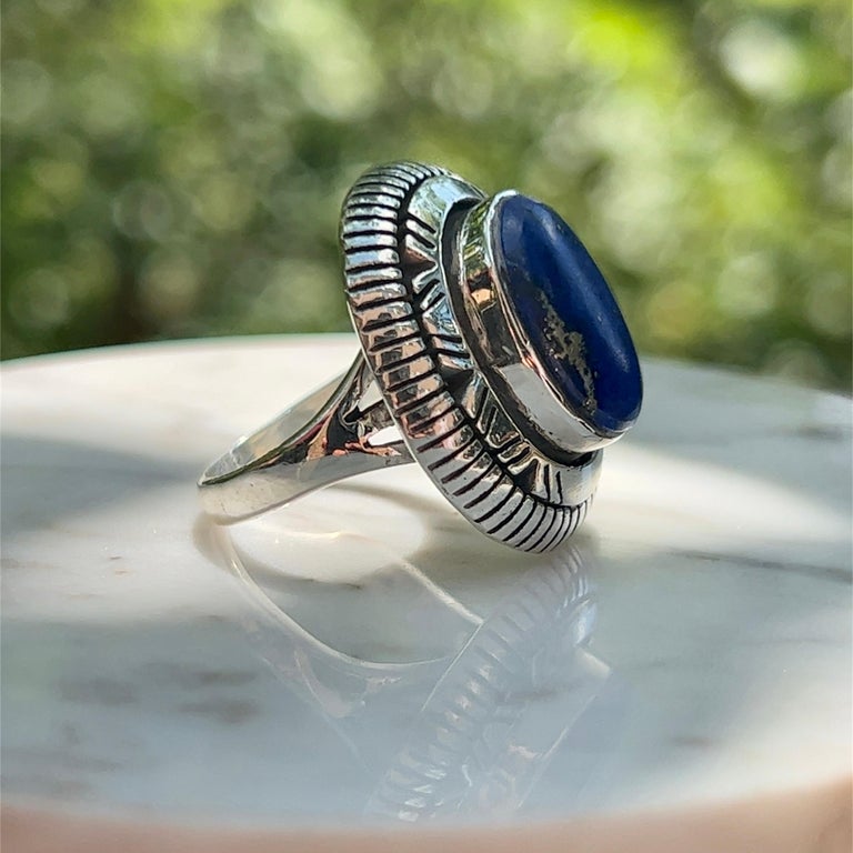 1970s, Sterling Silver Oval Lapis Lazuli Ring For Sale at 1stDibs