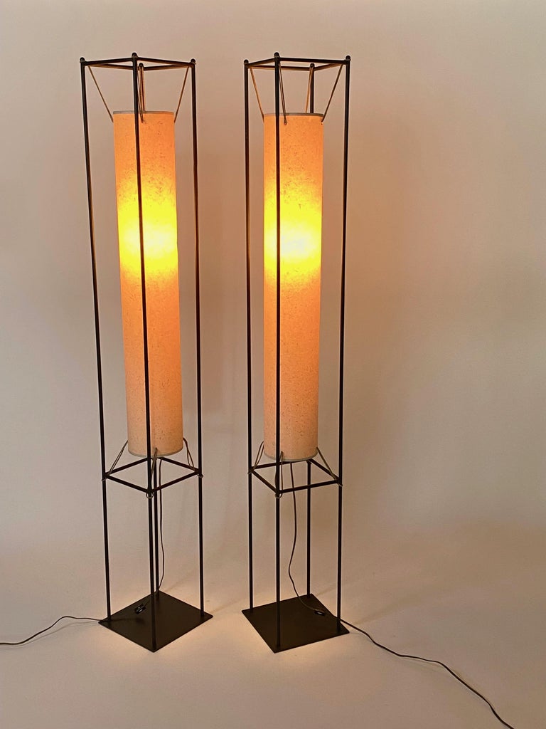 1970s Studio Made Pair of Modernist Iron Framed W/ Cylinder Shades ...