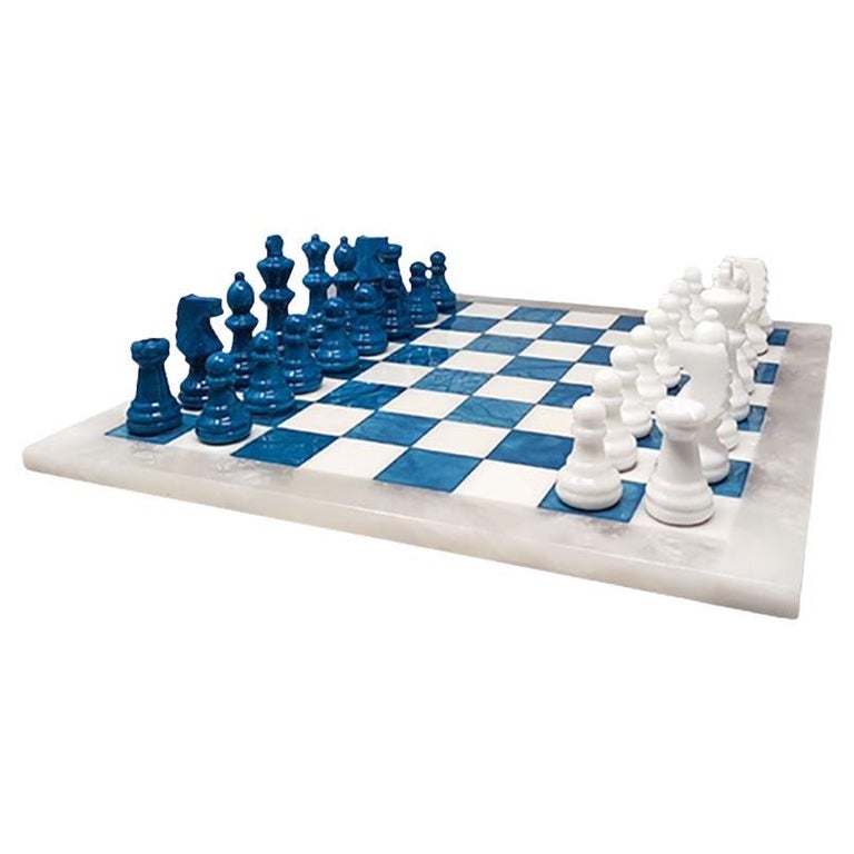 1970s Stunning Turquoise and White Chess Set in Volterra Alabaster ...