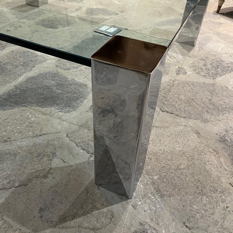 1970s Style Milo Baughman Square Coffee Table Floating Glass on Chrome ...