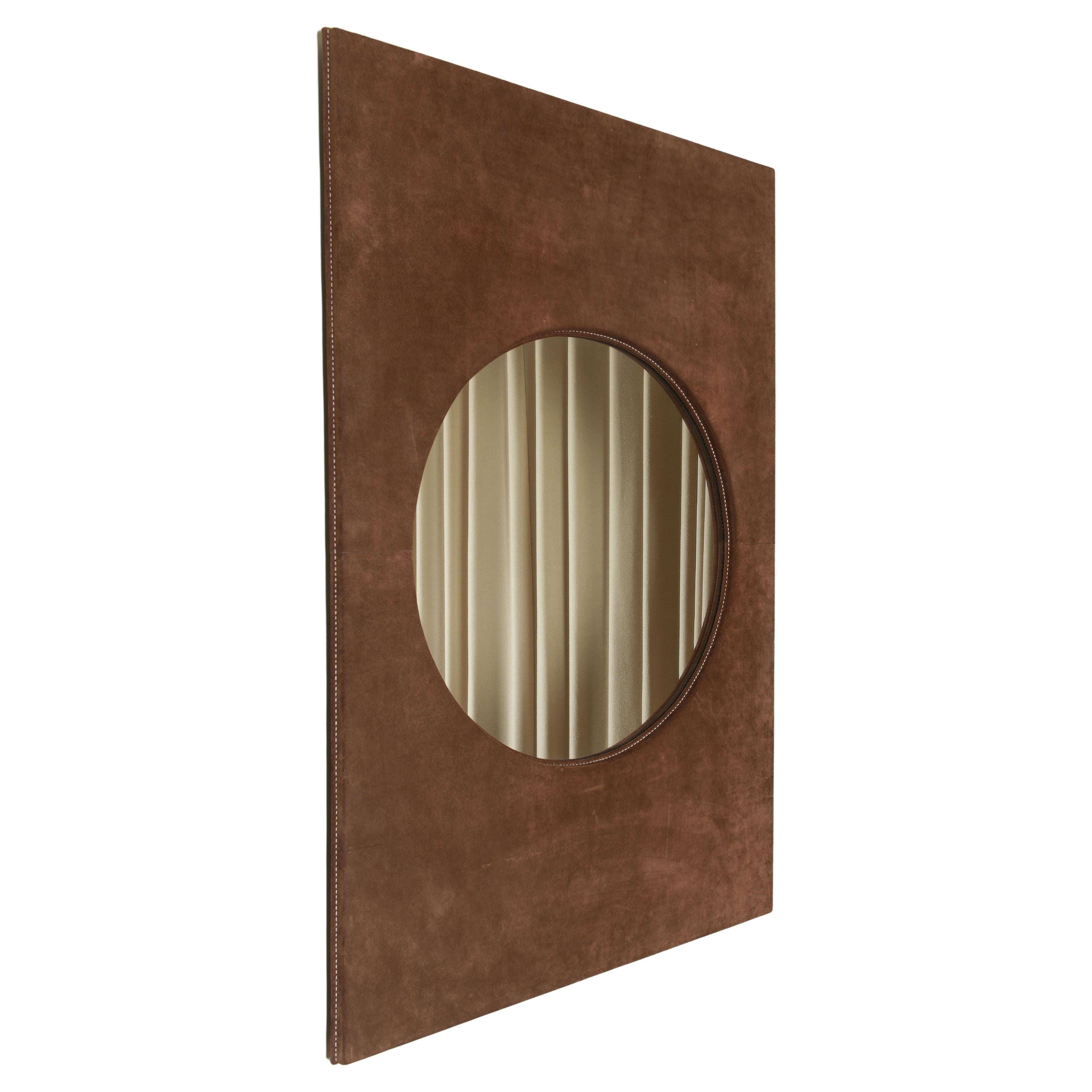 1970s Suede Wrapped Rectangular Frame Mirror For Sale at 1stDibs