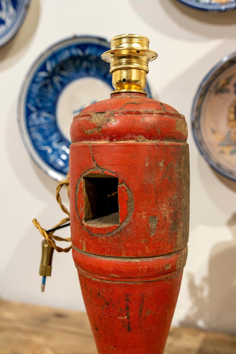 1970s, Table Lamp Made from a Red Painted Wooden Bed Leg For Sale at ...