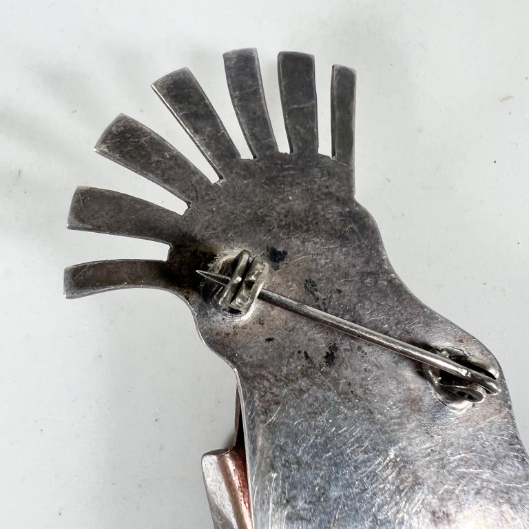 1970s Taxco Aztec Brooch Pin in Sterling Silver Mixed Metals Mexico For ...