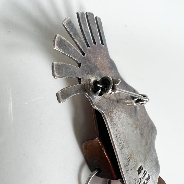 1970s Taxco Aztec Brooch Pin in Sterling Silver Mixed Metals Mexico For ...