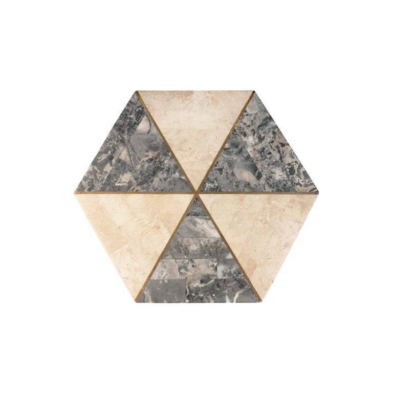 1970s Tessellated Light and Dark Stone Hexagonal Column with Brass ...
