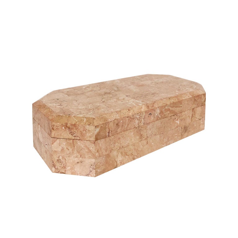 1970s Tessellated Stone Box in Coral at 1stDibs