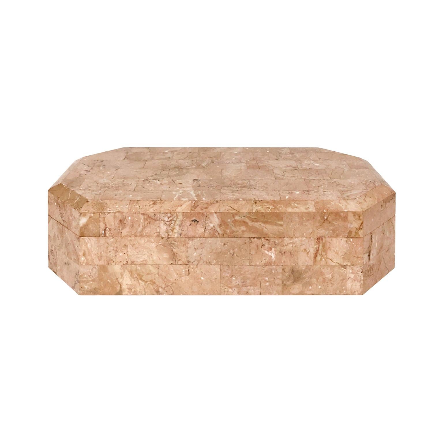 1970s Tessellated Stone Box in Coral at 1stDibs