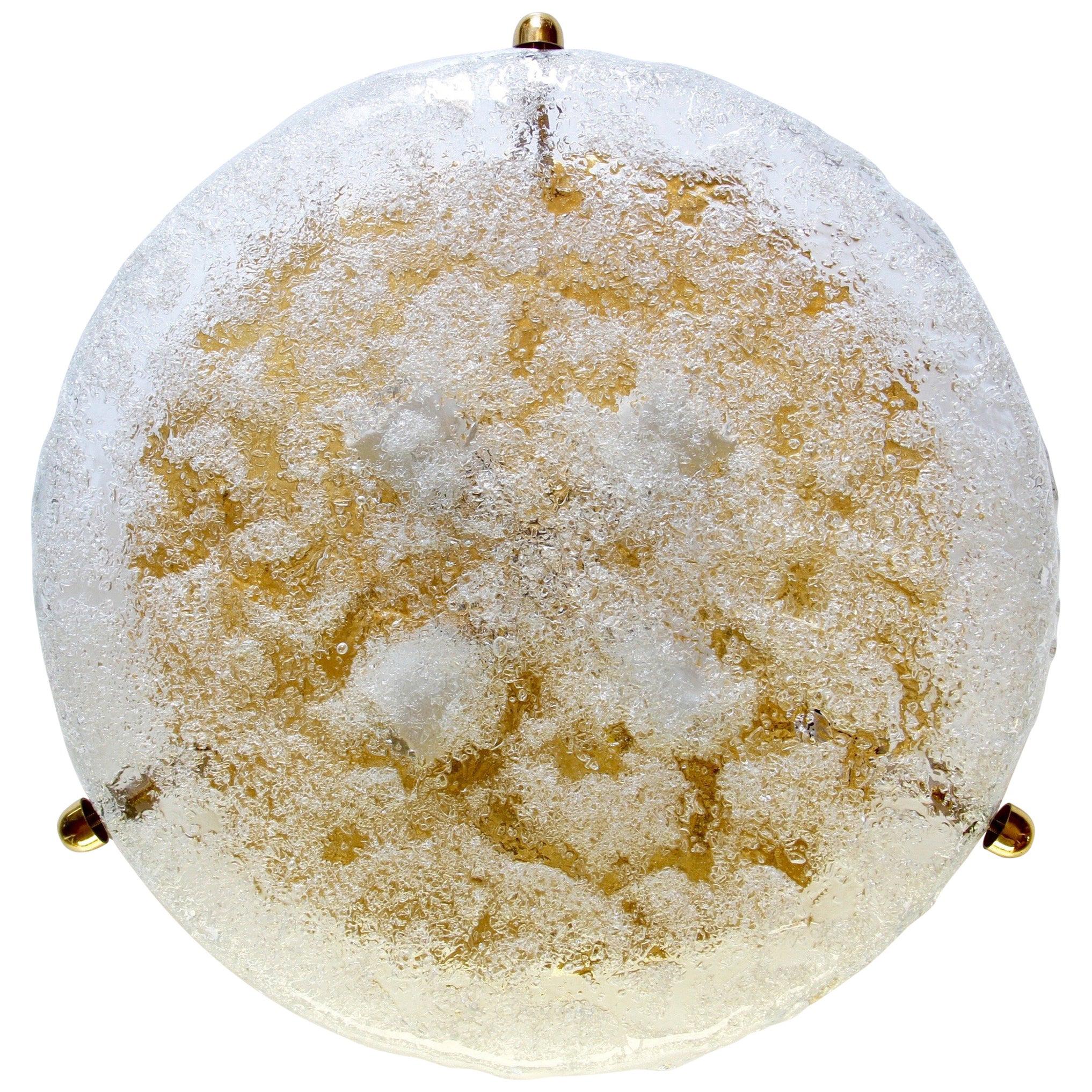 Large Flush Mount Light Fixture, Textured Glass Brass, Hillebrand ...