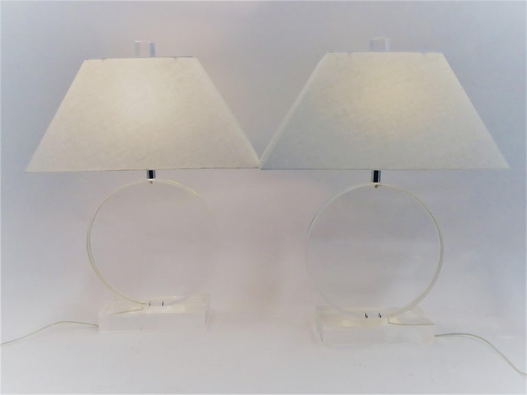 1970s Thick Lucite Disc Springer Style Modern Lamps Signed Marlee at ...
