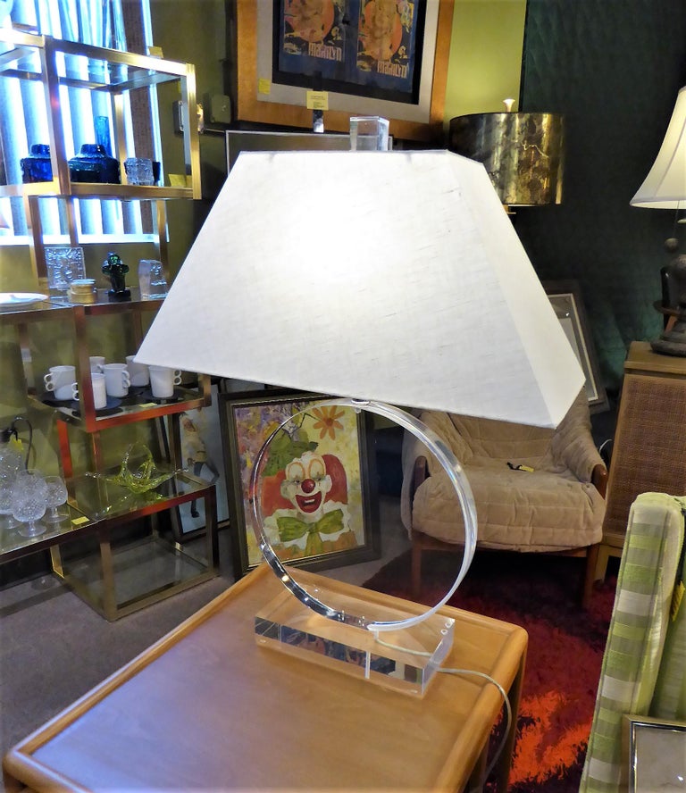 1970s Thick Lucite Disc Springer Style Modern Lamps Signed Marlee at ...