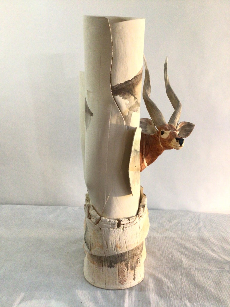 1970s Thin Wrapped Pottery Sculpture of Gazelle or Antelope 'Stamped ...