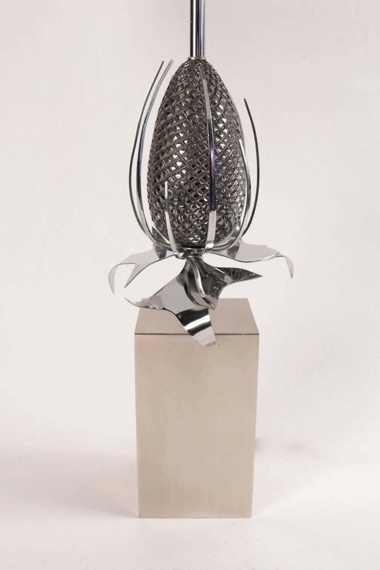 1970s "Thistle" Model Silvered Bronze Table Lamp Signed by Chrystiane ...