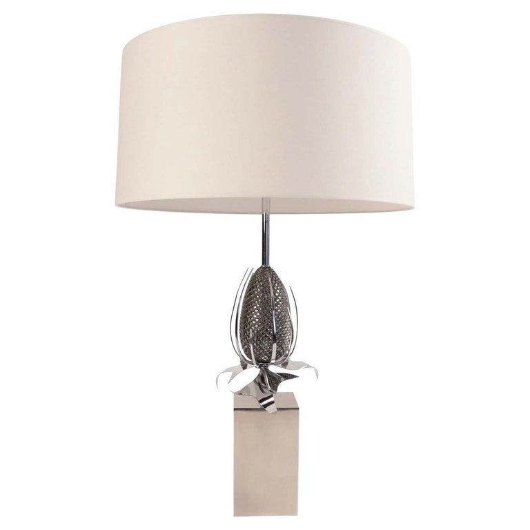 1970s "Thistle" Model Silvered Bronze Table Lamp Signed by Chrystiane ...