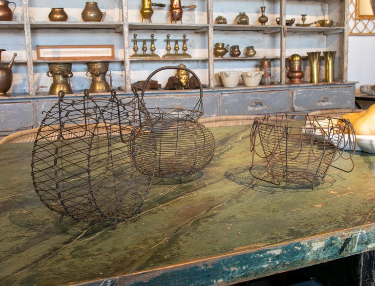 1970s Three Spanish Metal Egg Basket Set For Sale at 1stDibs