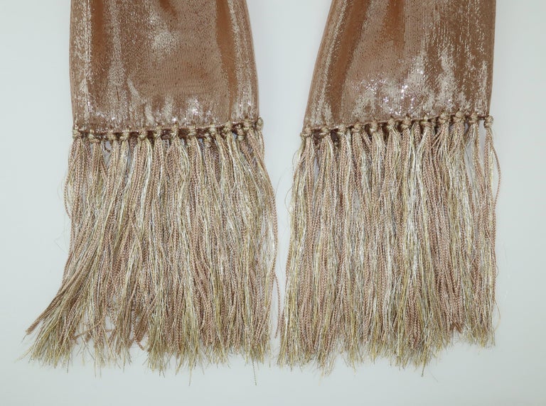 1970's Tri Color Gold Lamé Opera Scarf With Fringe For Sale at 1stDibs