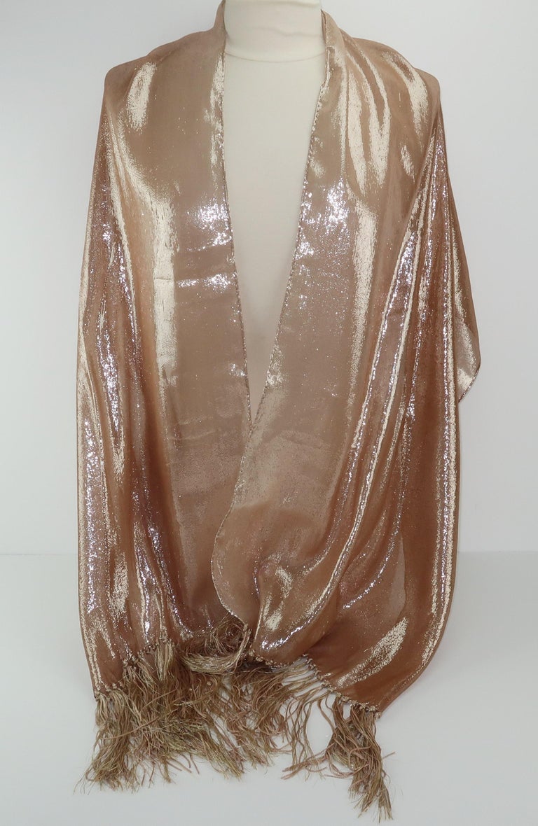1970's Tri Color Gold Lamé Opera Scarf With Fringe For Sale at 1stDibs