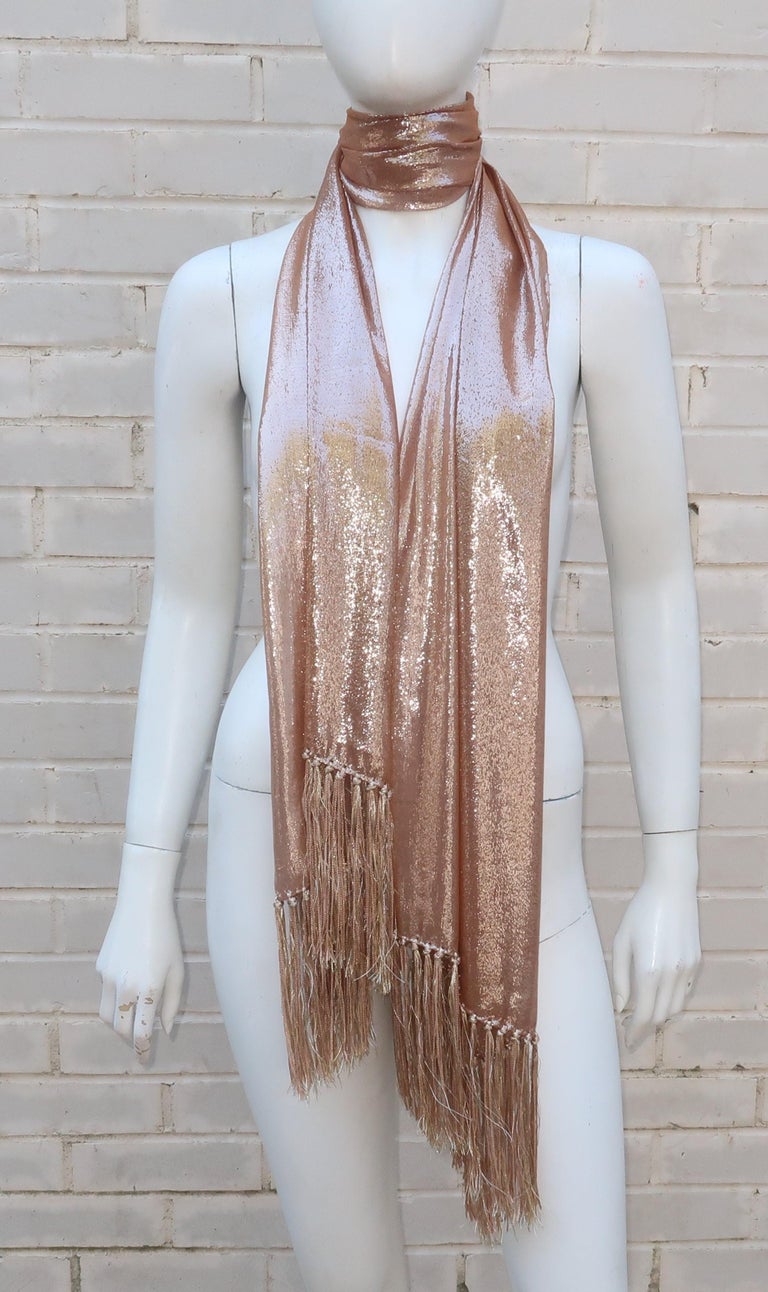 1970's Tri Color Gold Lamé Opera Scarf With Fringe For Sale at 1stDibs