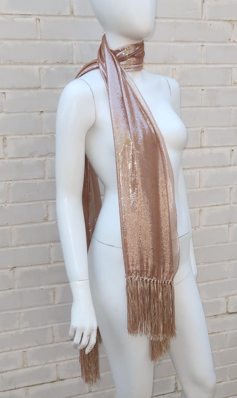 1970's Tri Color Gold Lamé Opera Scarf With Fringe For Sale at 1stDibs